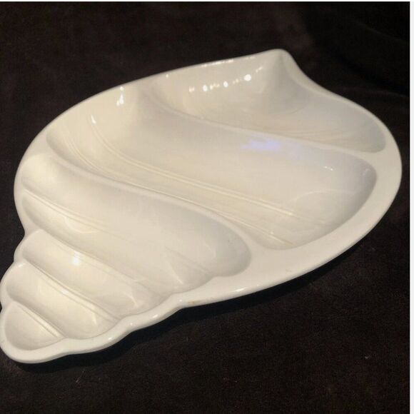 Kitchen | Vintage Seashell Serving Platter Plate White Divided 3 ...
